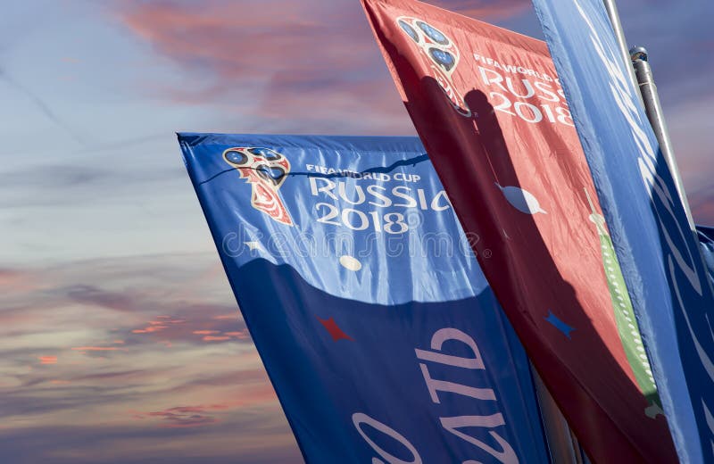 Welcome Flags in Honour of the 2018 FIFA World Cup in Russia. Editorial ...