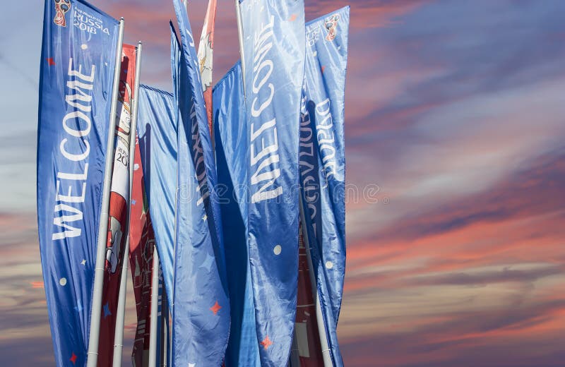 Welcome Flags in Honour of the 2018 FIFA World Cup in Russia. Editorial ...