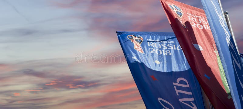Welcome Flags in Honour of the 2018 FIFA World Cup in Russia. Editorial ...