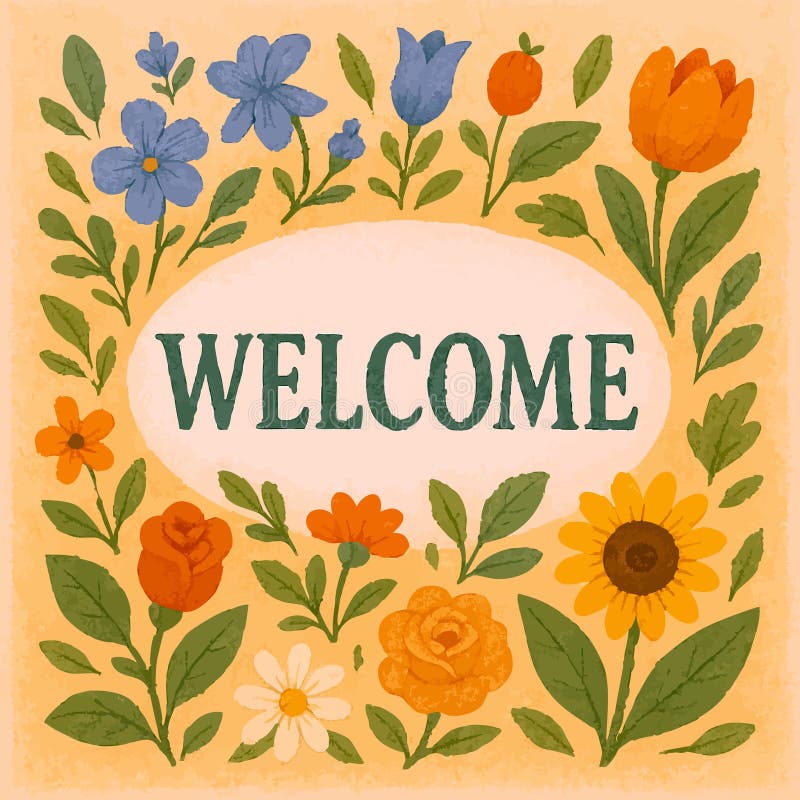 Welcome Floral Sign Print Design in Vector Stock Vector - Illustration ...