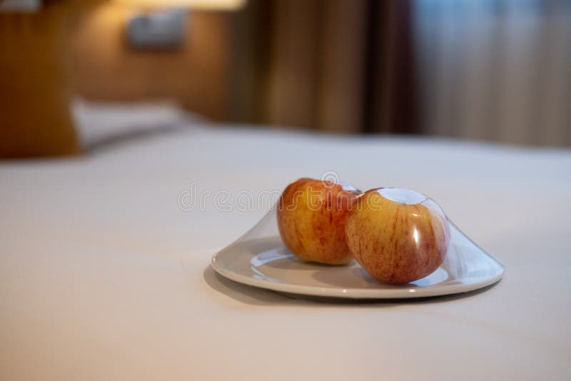 Welcome Fruit, Red Apple in the Hotel Bedroom Stock Photo - Image of ...