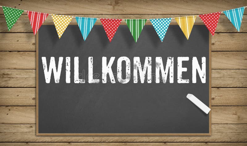Welcome in German on Black Board Stock Illustration - Illustration of ...