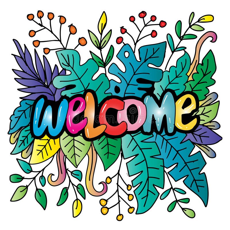 Welcome. Hand Drawn Lettering in Doodle Style. Vector Illustration ...