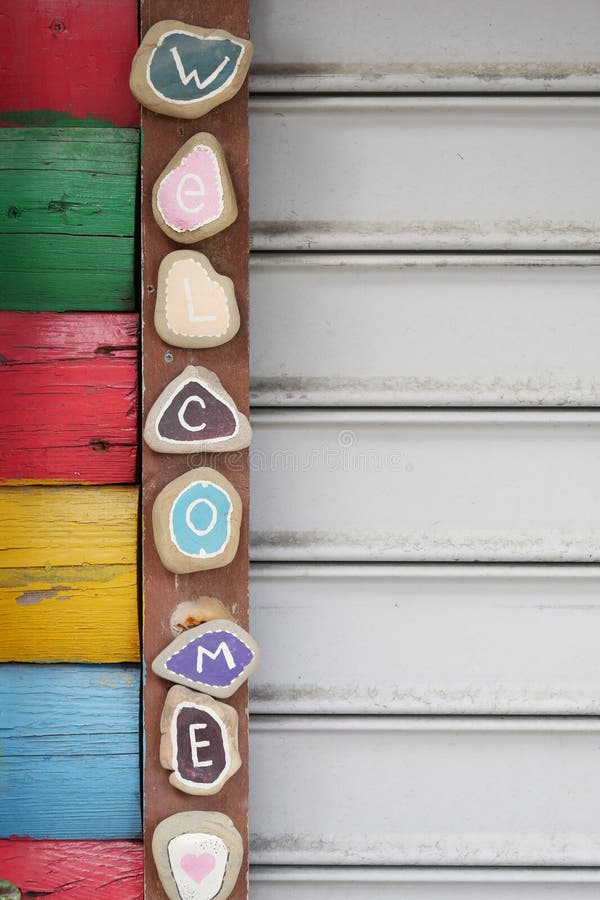 Welcome Hand Written Text on Hanging on Cafe Door Stock Photo - Image ...