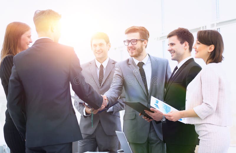 Welcome and Handshake of Business Partners on the Briefing Stock Photo ...