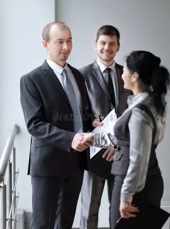 Welcome Handshake Manager and Client. Concept of Cooperation Stock ...