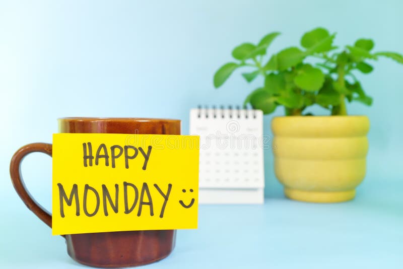 Welcome, Hello and Happy Monday Concept. Selective Focus of Coffee Cup ...