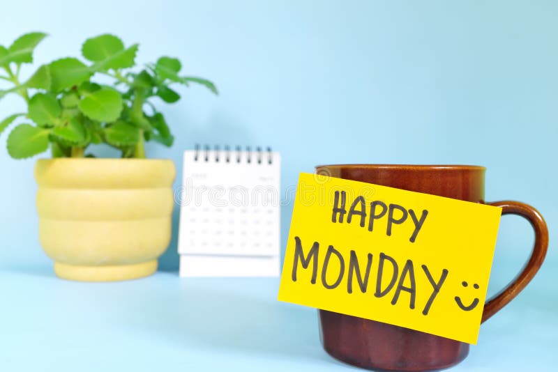 Welcome, Hello and Happy Monday Concept. Selective Focus of Coffee Cup ...