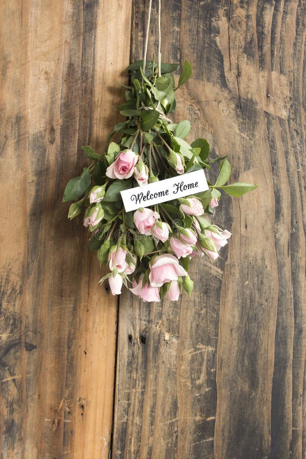Welcome Home Card with Bouquet of Pink Roses Stock Photo - Image of ...
