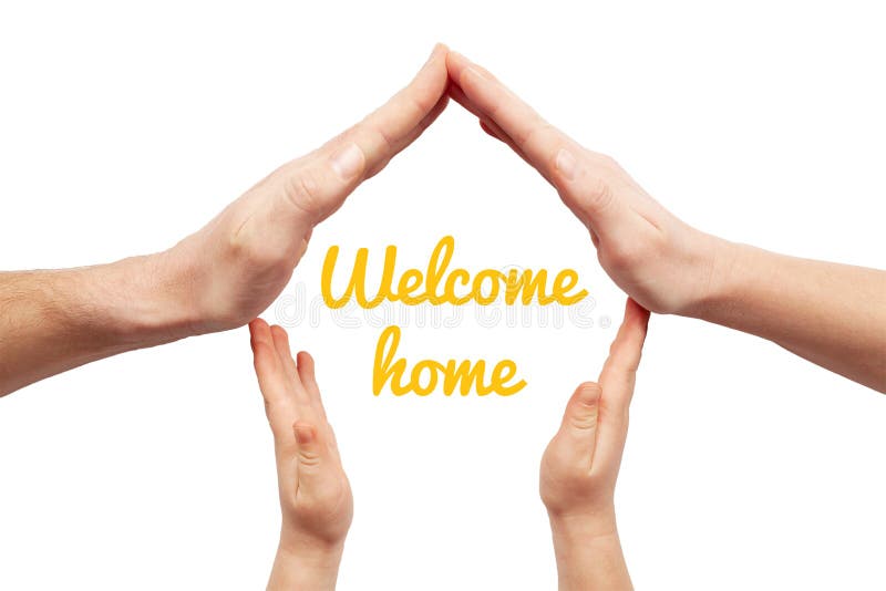 Welcome Home. Family Hands on a White Background in the Form of a House ...