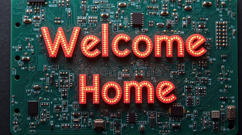Welcome Home Message Displayed Over Electronic Circuit Board Stock ...