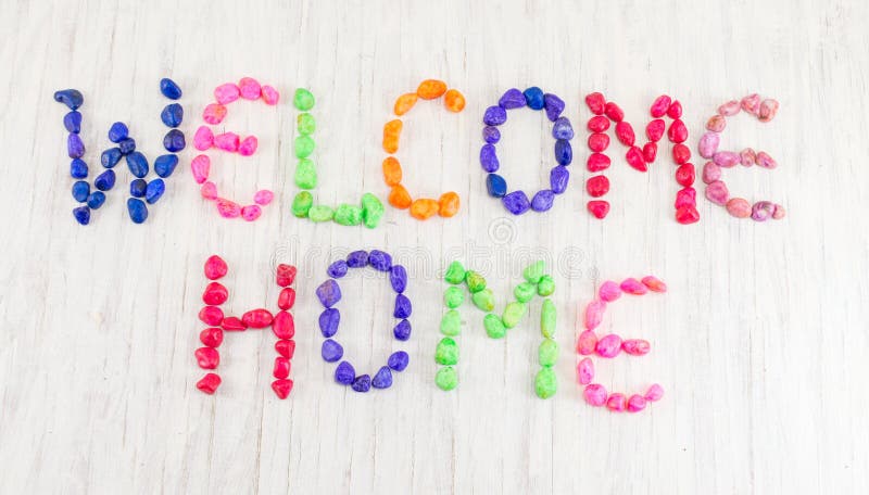 Welcome Home Note Written with Small Rocks Stock Photo - Image of note ...