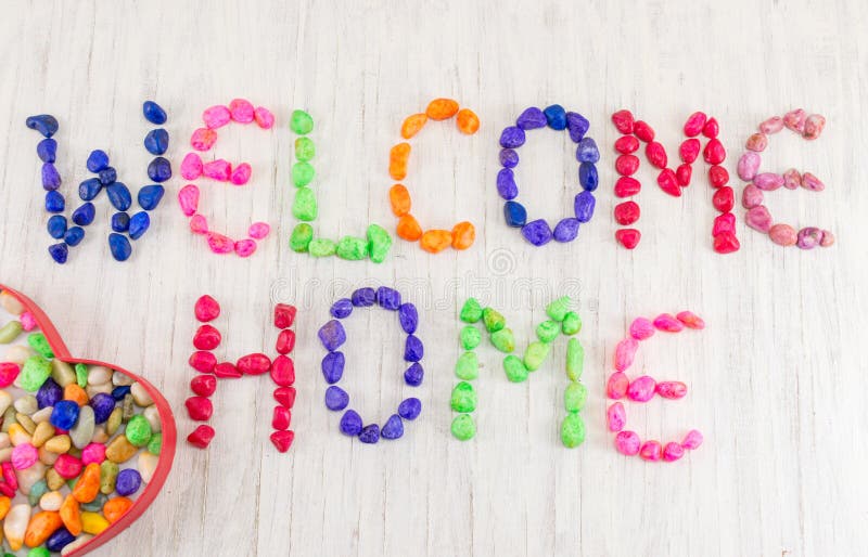 Welcome Home Note Written with Small Rocks Stock Image - Image of rocks ...