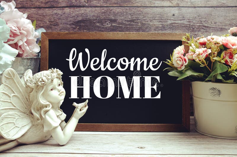 Welcome Home Text Message Written on Chalkboard Background Stock Photo ...