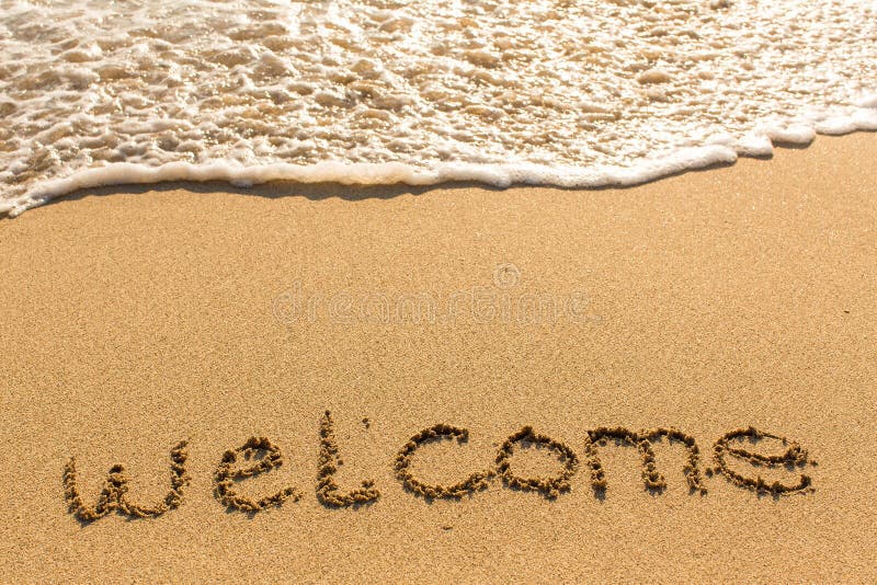 Text Welcome Beach Sand Ocean Waves Background Stock Photos - Free ...