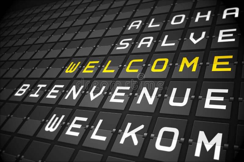 Welcome in Languages on Black Mechanical Board Stock Illustration ...
