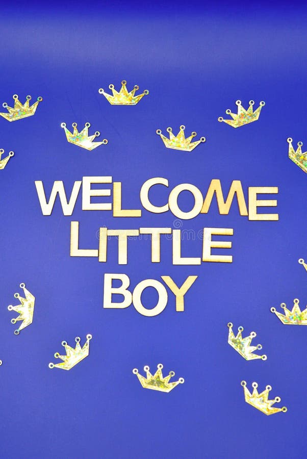 Welcome Little Boy Write on Blue Background Stock Image - Image of baby ...