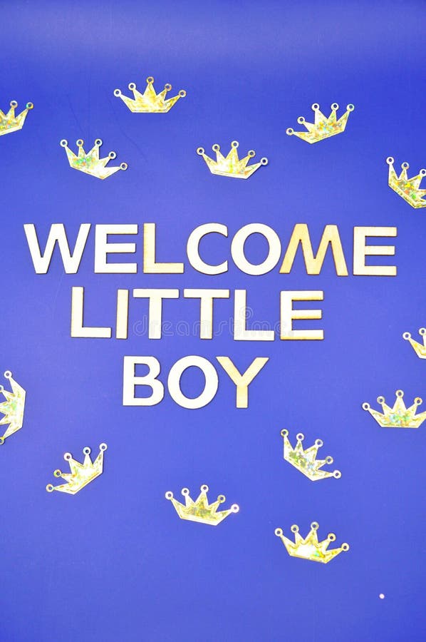 Welcome Little Boy Write on Blue Background Stock Illustration ...