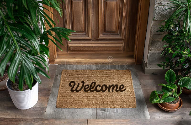 Welcome Mat at Front Door of House. Generative AI Stock Illustration ...