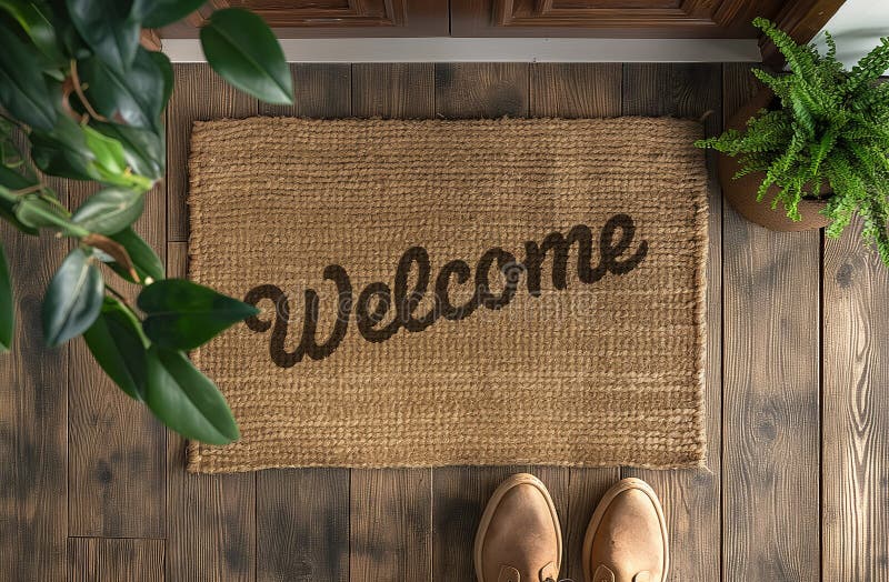 Beige Welcome Mat at Front Door of House. Generative AI Stock ...