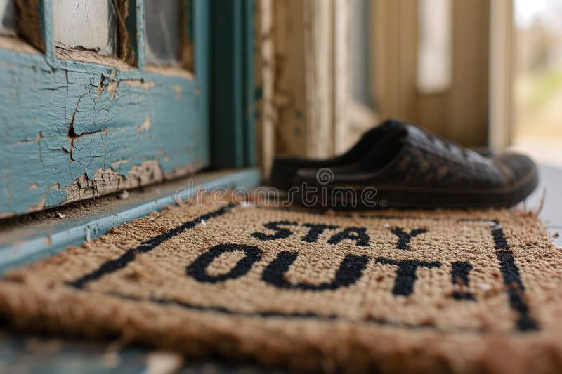 Welcome Mat in Front of a Door Saying Stay Out Stock Illustration ...