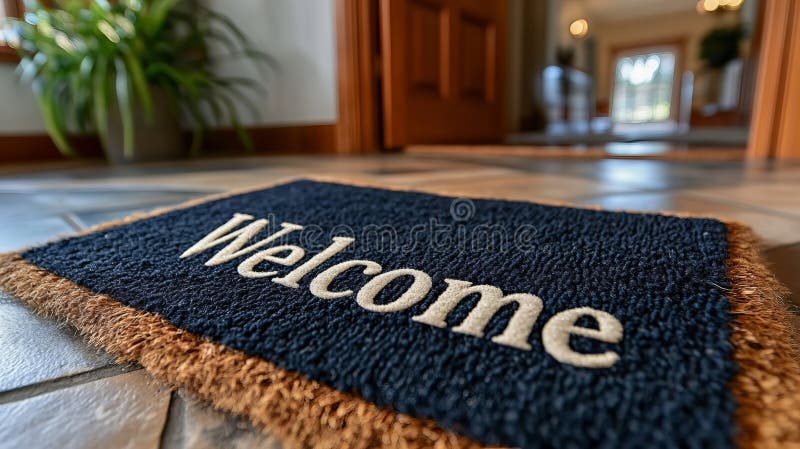 Welcome Mat on Tiled Floor at Entryway of a Modern Home Interior Stock ...
