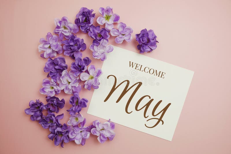 Welcome May Card Typography Text with Flower Bouquet on Pink Background ...