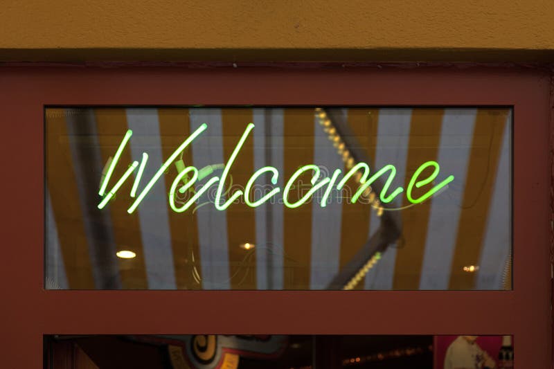 Welcome - Neon light stock photo. Image of style, sign - 274188998