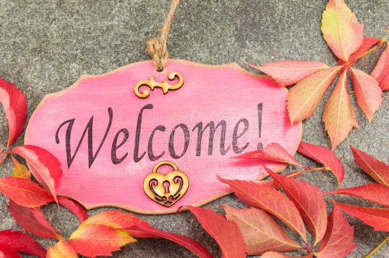 Welcome Note and Fallen Autumn Leaves on Stone Background Stock Photo ...