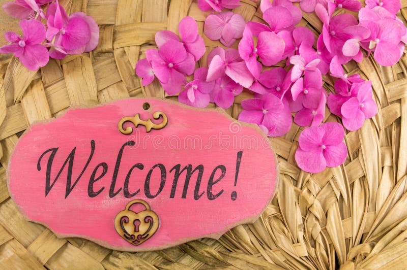 Welcome Note on the Wooden Frame Stock Image - Image of blossom, frame ...