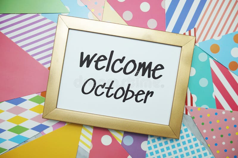 Welcome October Blackboard Sign Stock Photo - Image of leaf, chalkboard ...