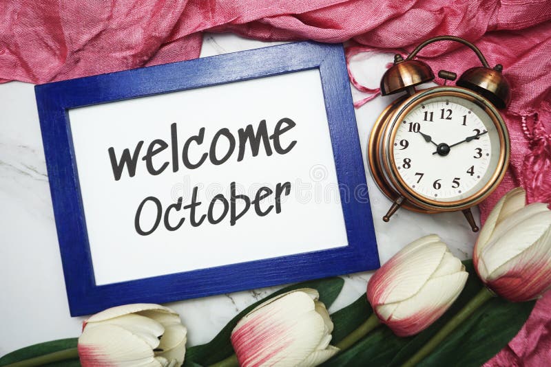 Welcome October Blackboard Sign Stock Photo - Image of leaf, chalkboard ...