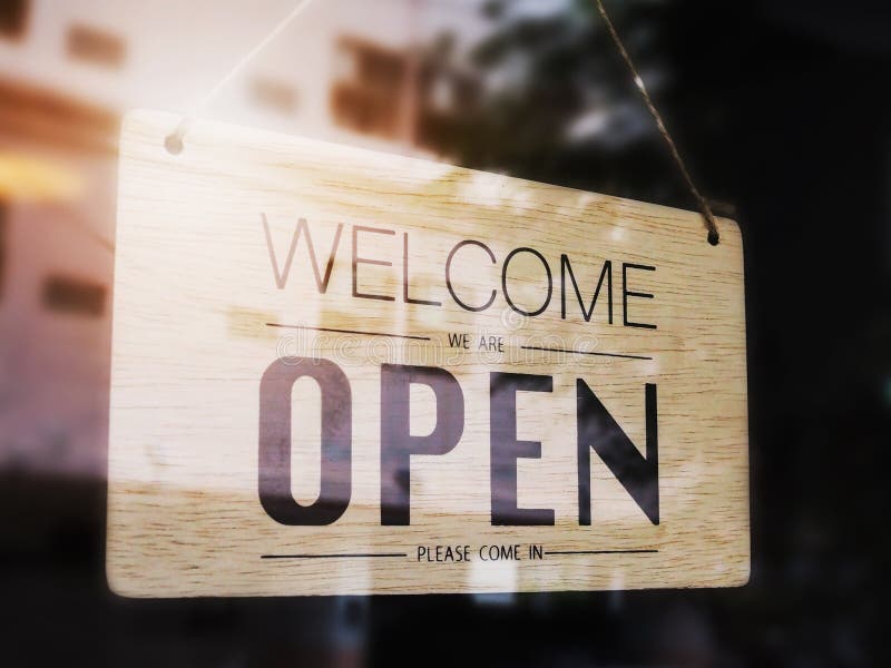 Welcome Open Sign Board Hanging on the Door Stock Image - Image of ...