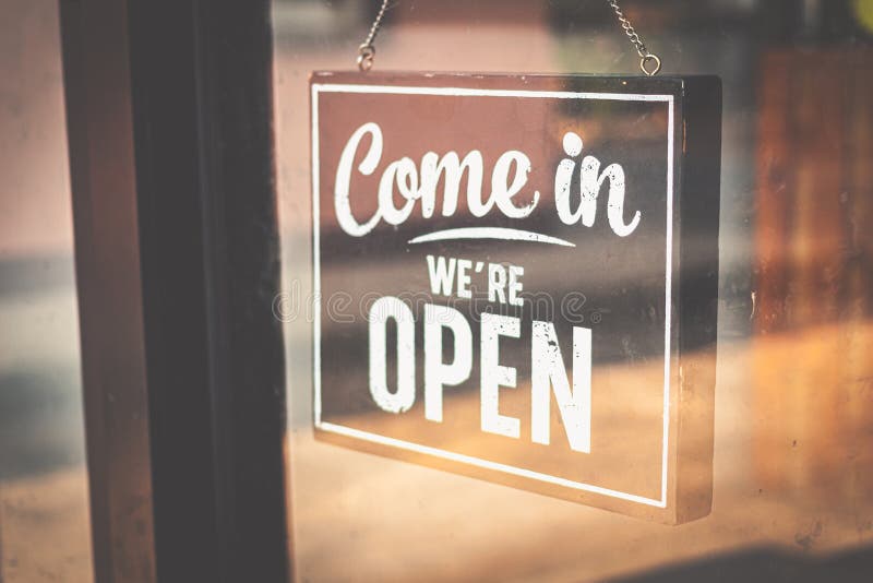 Welcome Open Sign on Door .vintage Tone Stock Photo - Image of dinner ...
