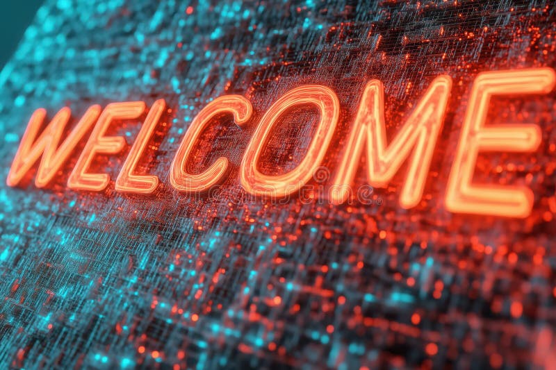 WELCOME with Orange and Blue Digital Artifacts Stock Image - Image of ...