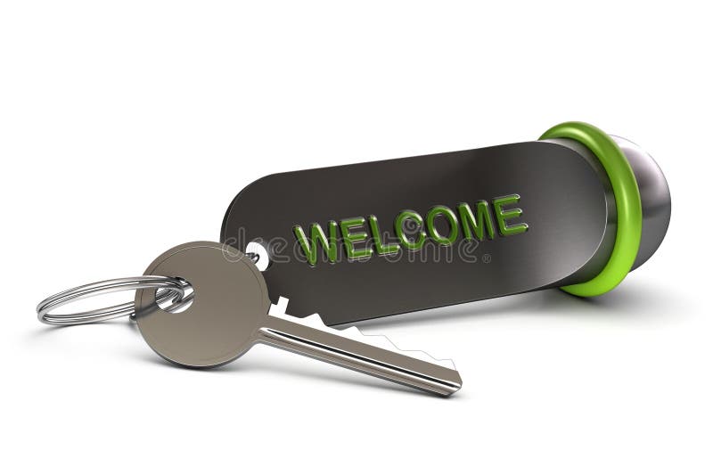 Welcome in Our Hotel, Key and Keyring Stock Illustration - Illustration ...