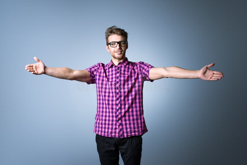 Welcome pose stock photo. Image of handsome, joyful, fashionable - 35874480