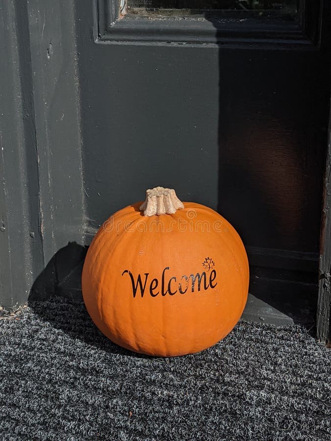 Welcome Pumpkin stock image. Image of halloween, leaves - 34938653