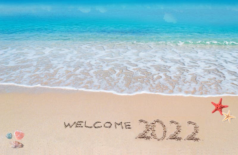 Welcome 2022 by the sea stock image. Image of beginning - 237099183
