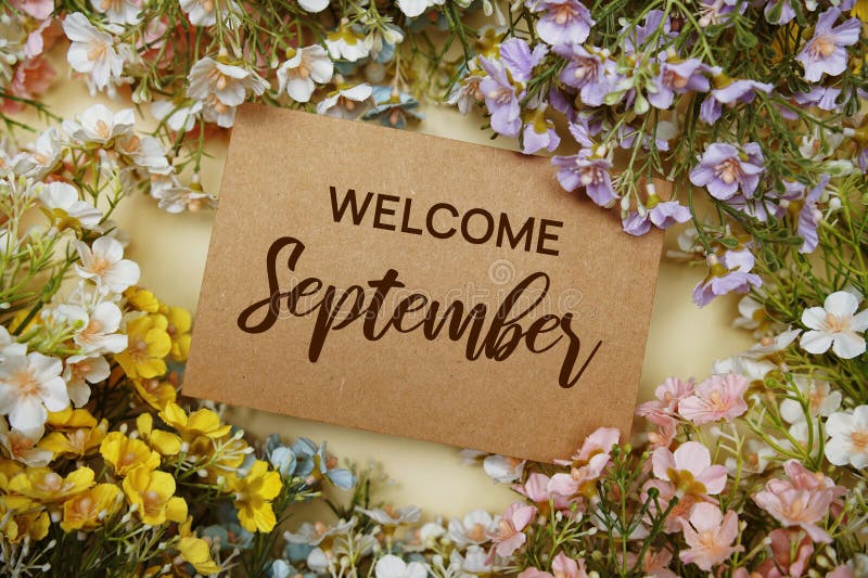 Welcome September Text Message with Flower Decoration on Yellow ...