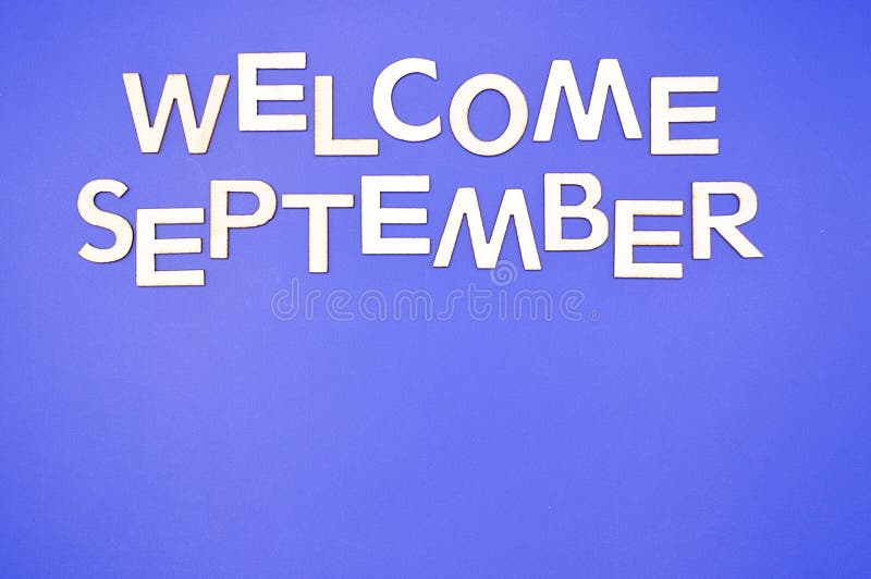 Welcome september write stock image. Image of blue, logo - 359788747
