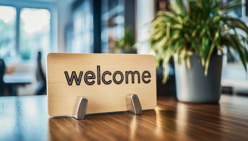 Welcome Sign on Desk, Symbolizing Onboarding Process in a Modern Office ...