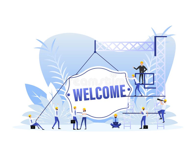 Welcome Sign Door, Many People. Vector Illustration Stock Vector ...