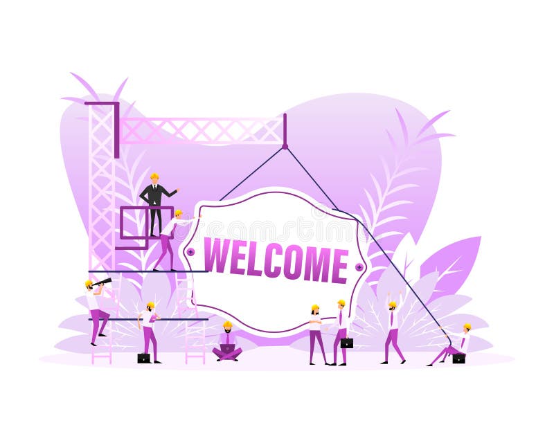 Welcome Sign Door, Many People. Vector Illustration Stock Vector ...