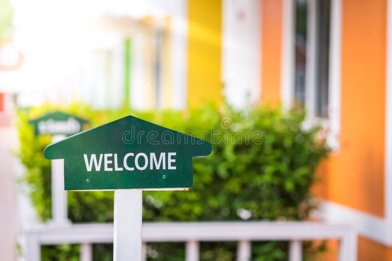 Welcome sign at home stock image. Image of greeting - 115558885