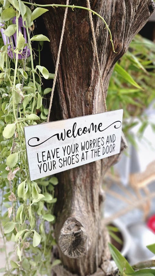 Welcome Sign Hanging on Tree with Inspirational Quote Stock Photo ...