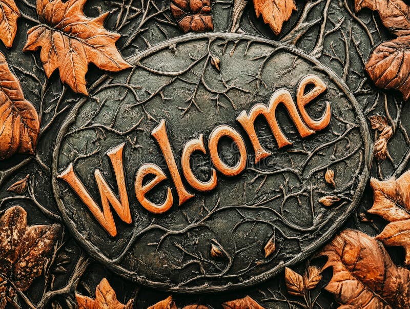 Welcome Sign with Leaves and Branches on it Stock Photo - Image of ...