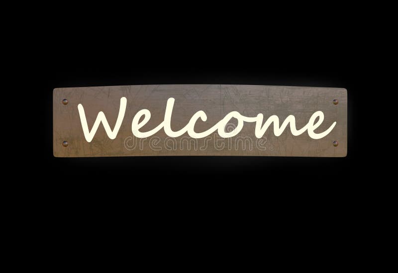 Welcome Sign Metal Copper Plate Isolated on Black 3d Illustration Stock ...