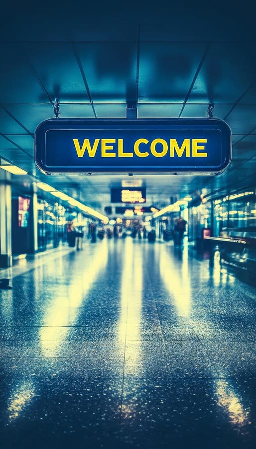 Welcome Sign in a Modern Building with Artistic Blur, Dramatic Lights ...