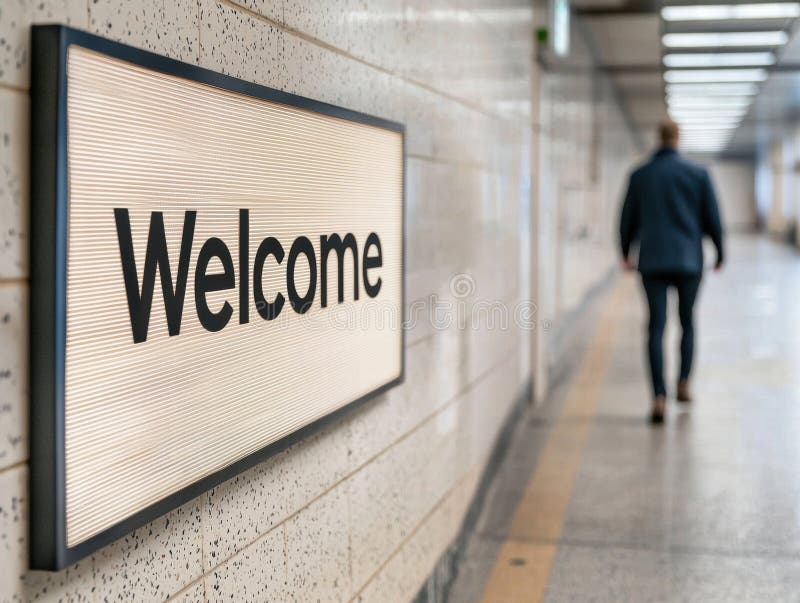 Welcome Sign in Office Hallway Stock Illustration - Illustration of ...
